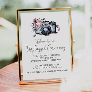 Unplugged Ceremony Sign, Instant Download, No Cameras, Wedding Sign ...