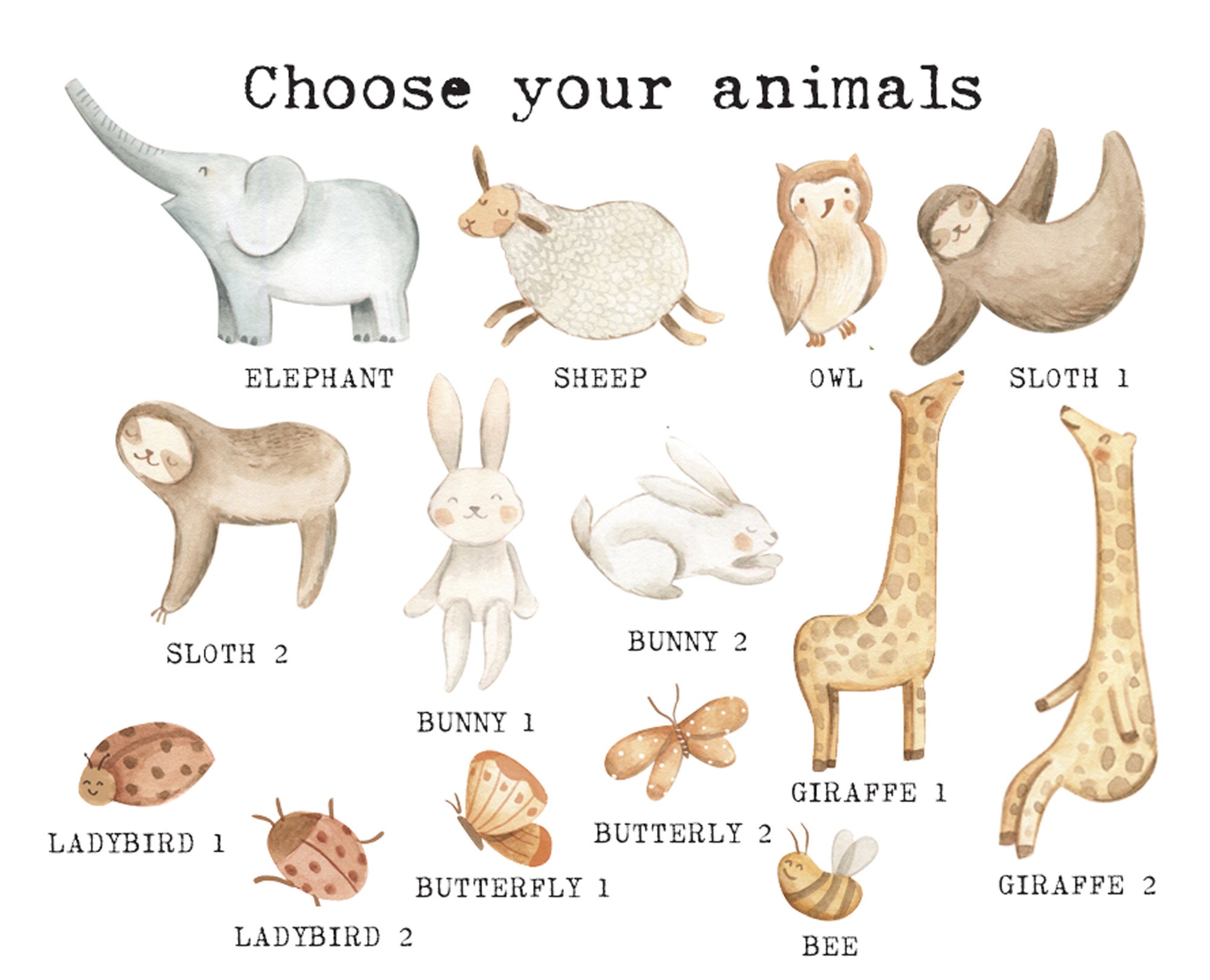 Personalised Baby Name Birth Stat Printable, DIGITAL FILE, Animal ...