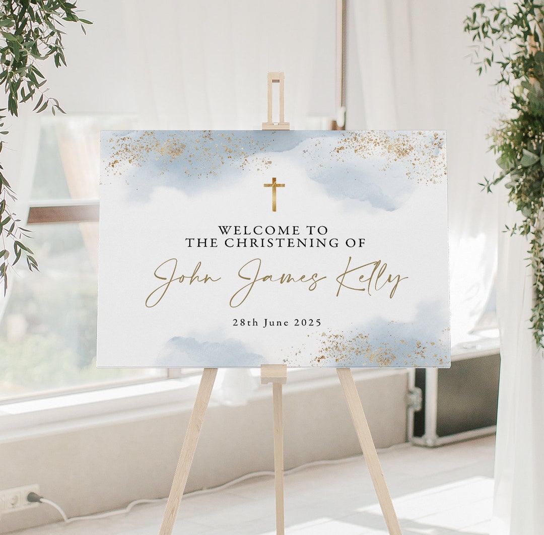 Boys Christening Welcome Sign Template, Christening Sign, Personalised ...