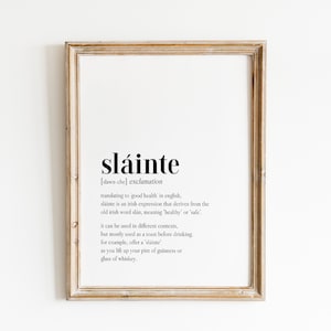Slainte Print, Slainte Definition Print, Irish Gift, Definition Irish ...