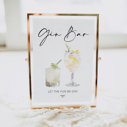 Gin Bar Sign Gin and Tonic Station Printable Party Bar - Etsy