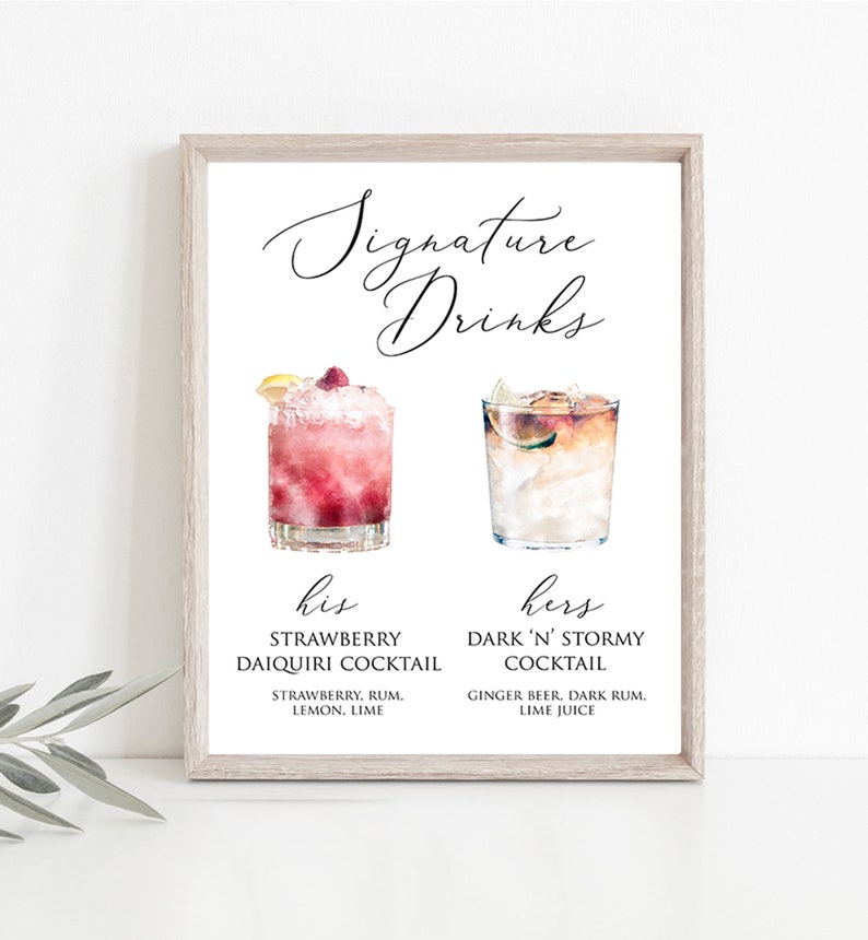 Signature Drinks Sign DIGITAL FILE Signature Cocktails Sign - Etsy