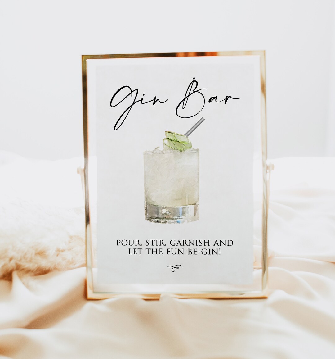 Gin Bar Sign, Party Bar Sign, Watercolor Cocktail Sign, Gin and Tonic ...