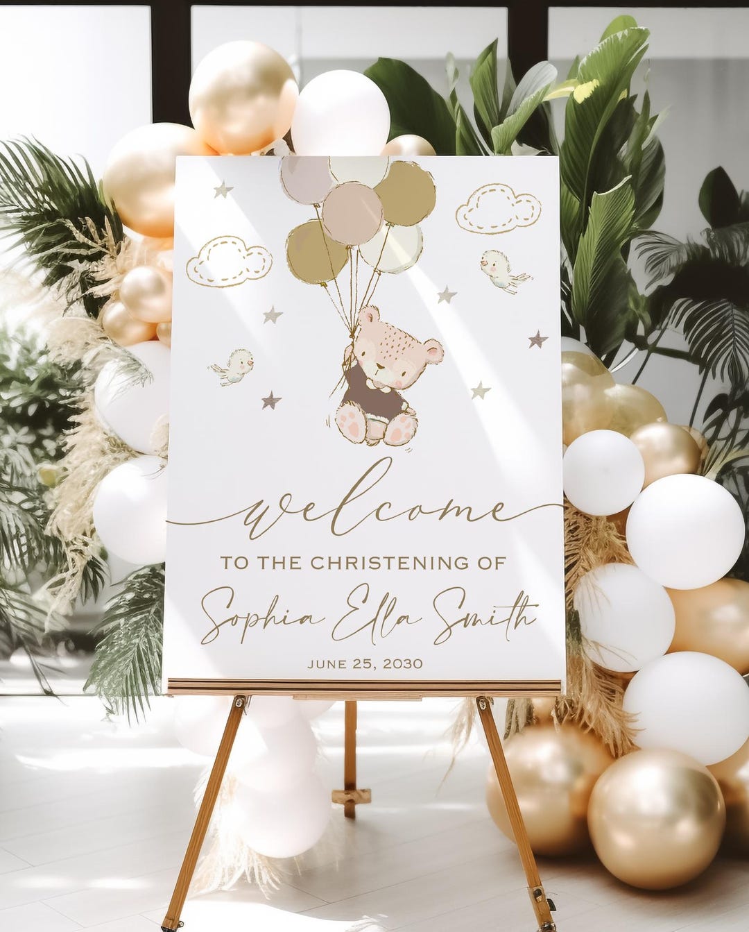 Editable Baptism Welcome Sign, Personalized Teddy Bear Sign ...