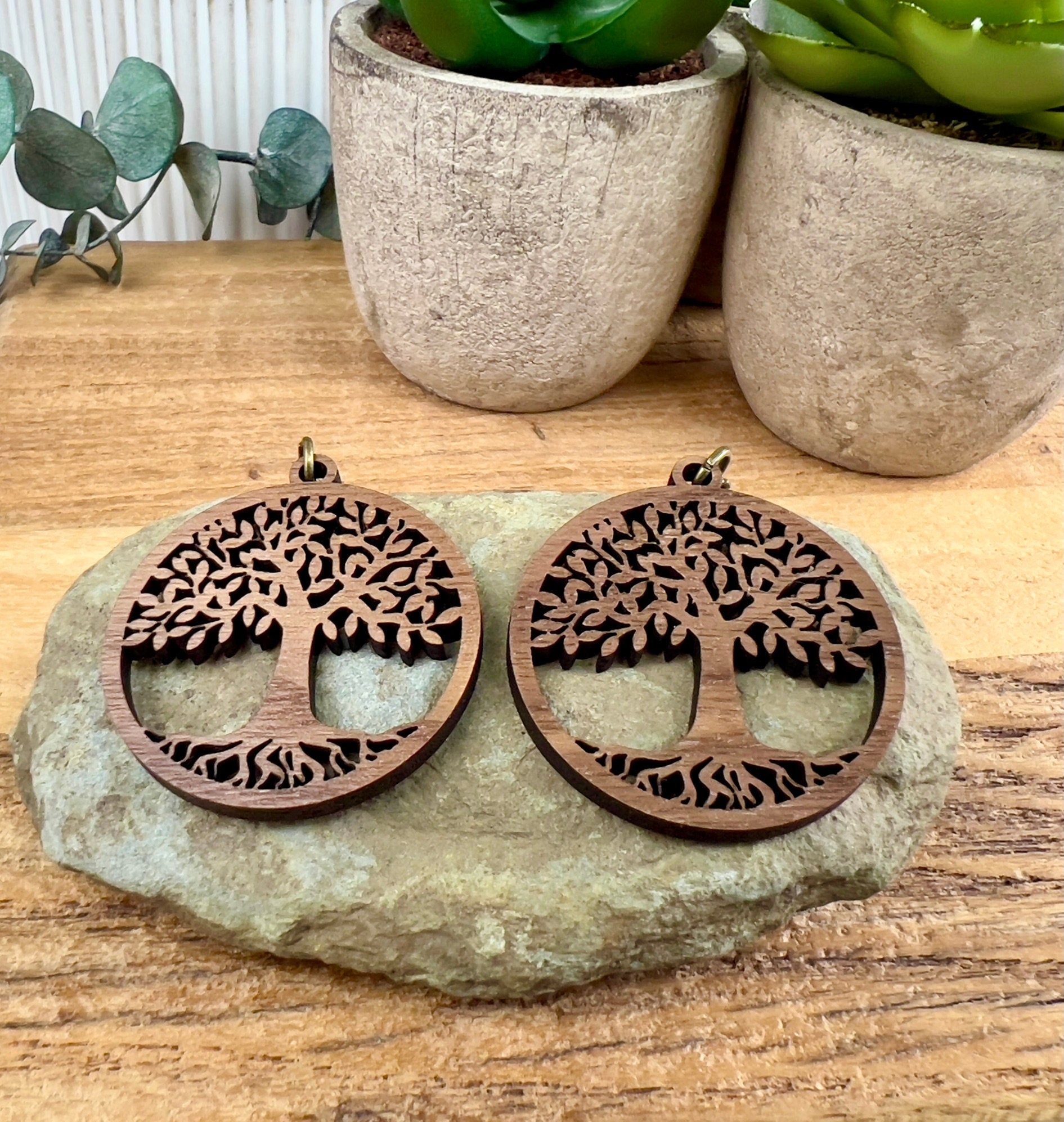 Tree of Life Wood Earrings | Wooden Tree Earrings | Wood Dangle ...
