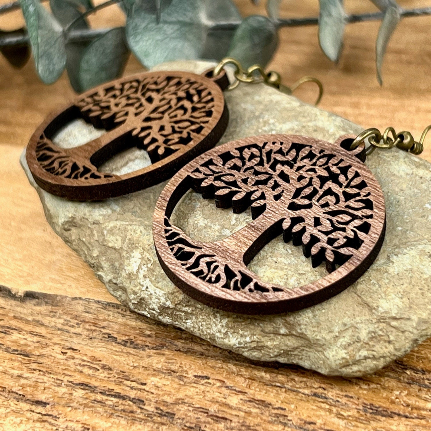 Tree of Life Wood Earrings | Wooden Tree Earrings | Wood Dangle ...