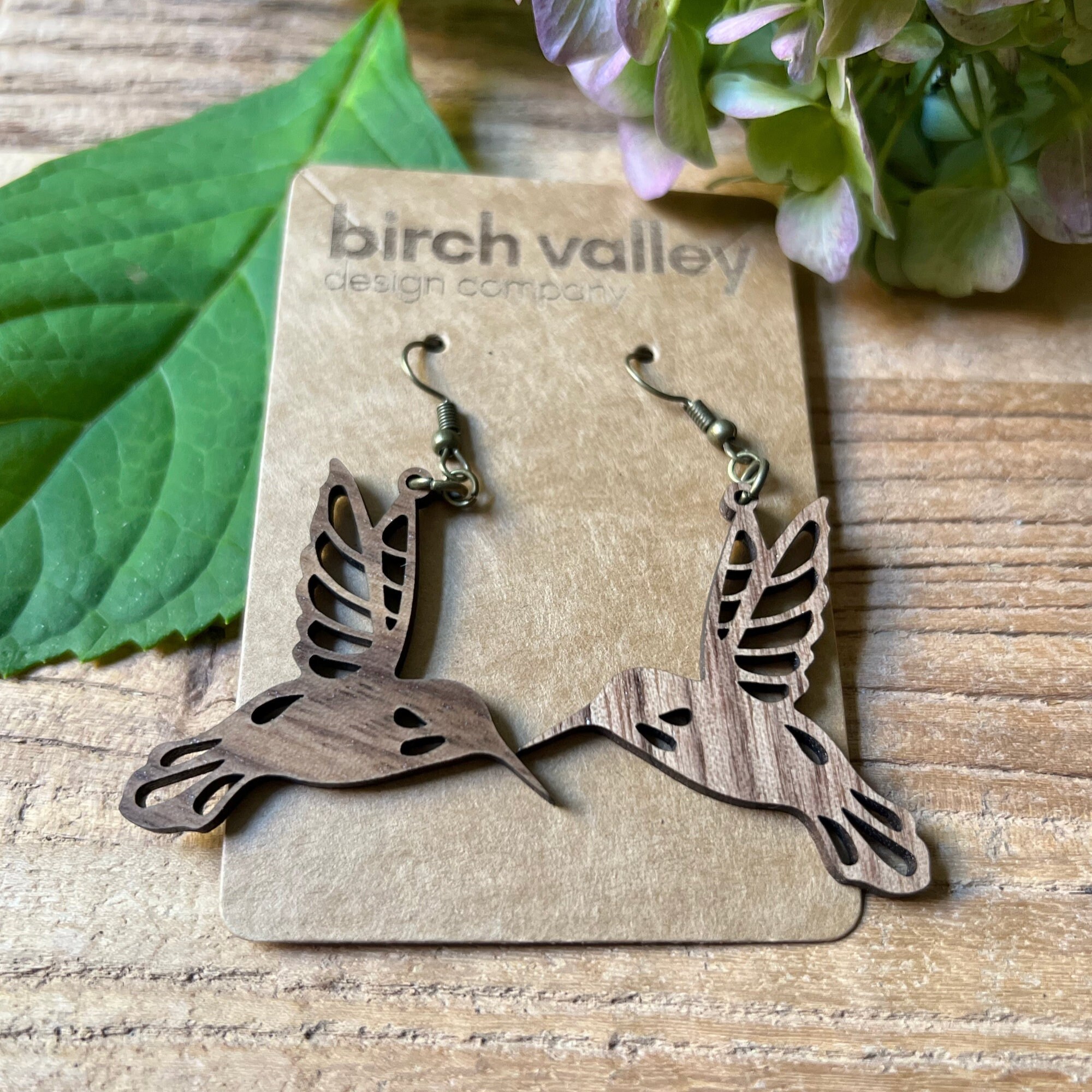 Wood Hummingbird Earrings Natural Walnut Wood Dangle Earrings Gift for ...