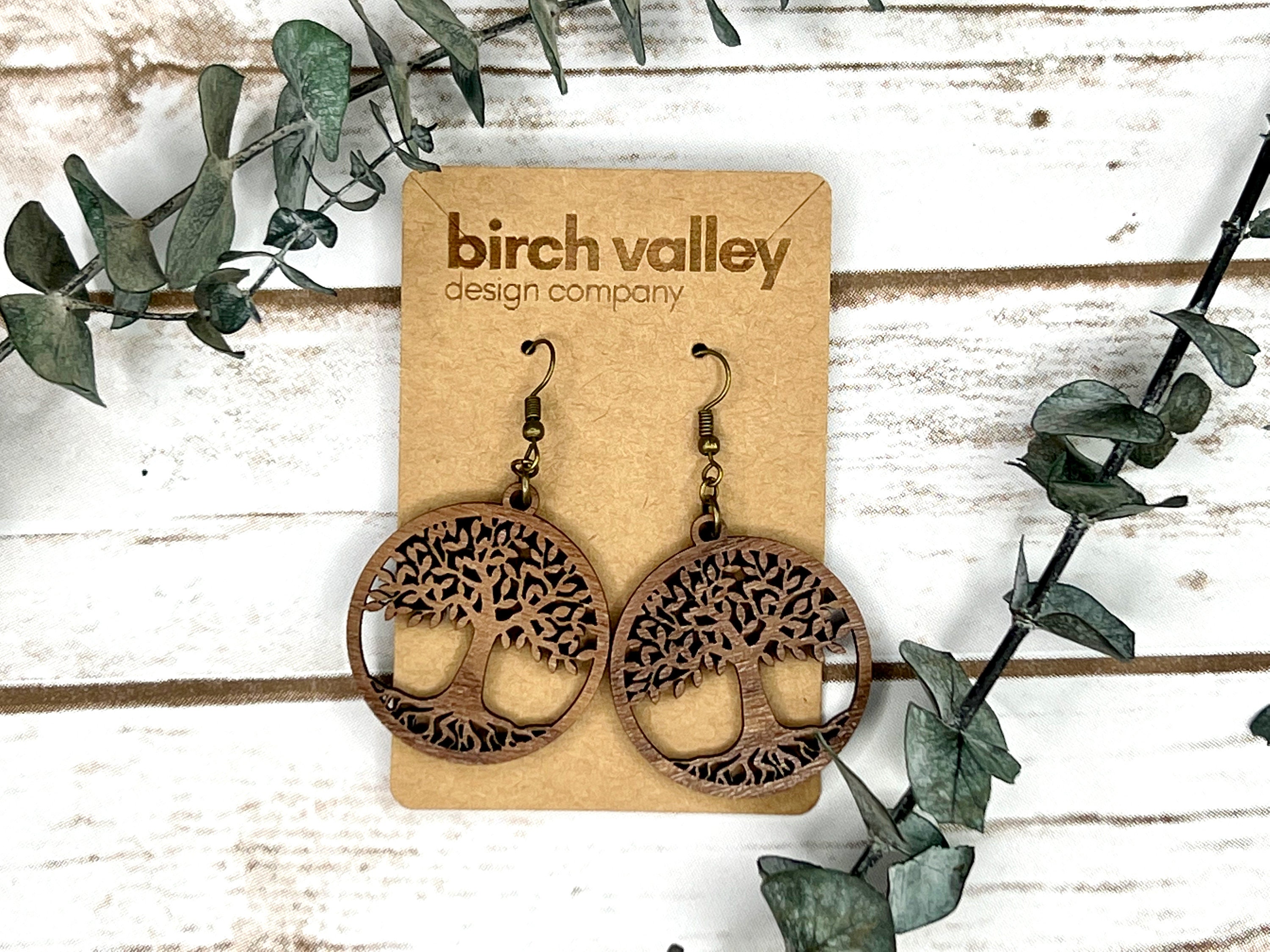 Tree of Life Wood Earrings | Wooden Tree Earrings | Wood Dangle ...