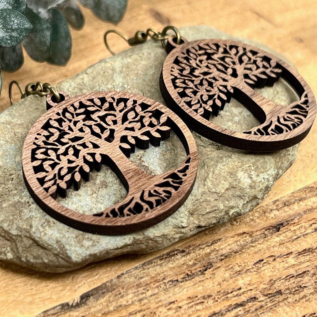 Tree of Life Wood Earrings | Wooden Tree Earrings | Wood Dangle ...