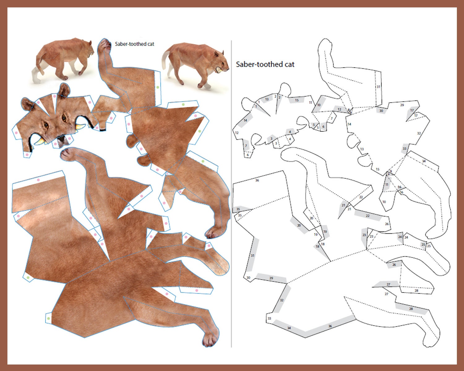 SABER-TOOTHED CAT 3D Papercraft / 3d Origami Paper Craft / Animals ...
