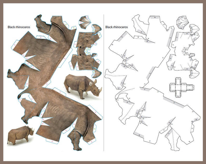 BLACK RHINOCEROS 3D Papercraft / Papercraft Rhino Sculpture / Low Poly ...