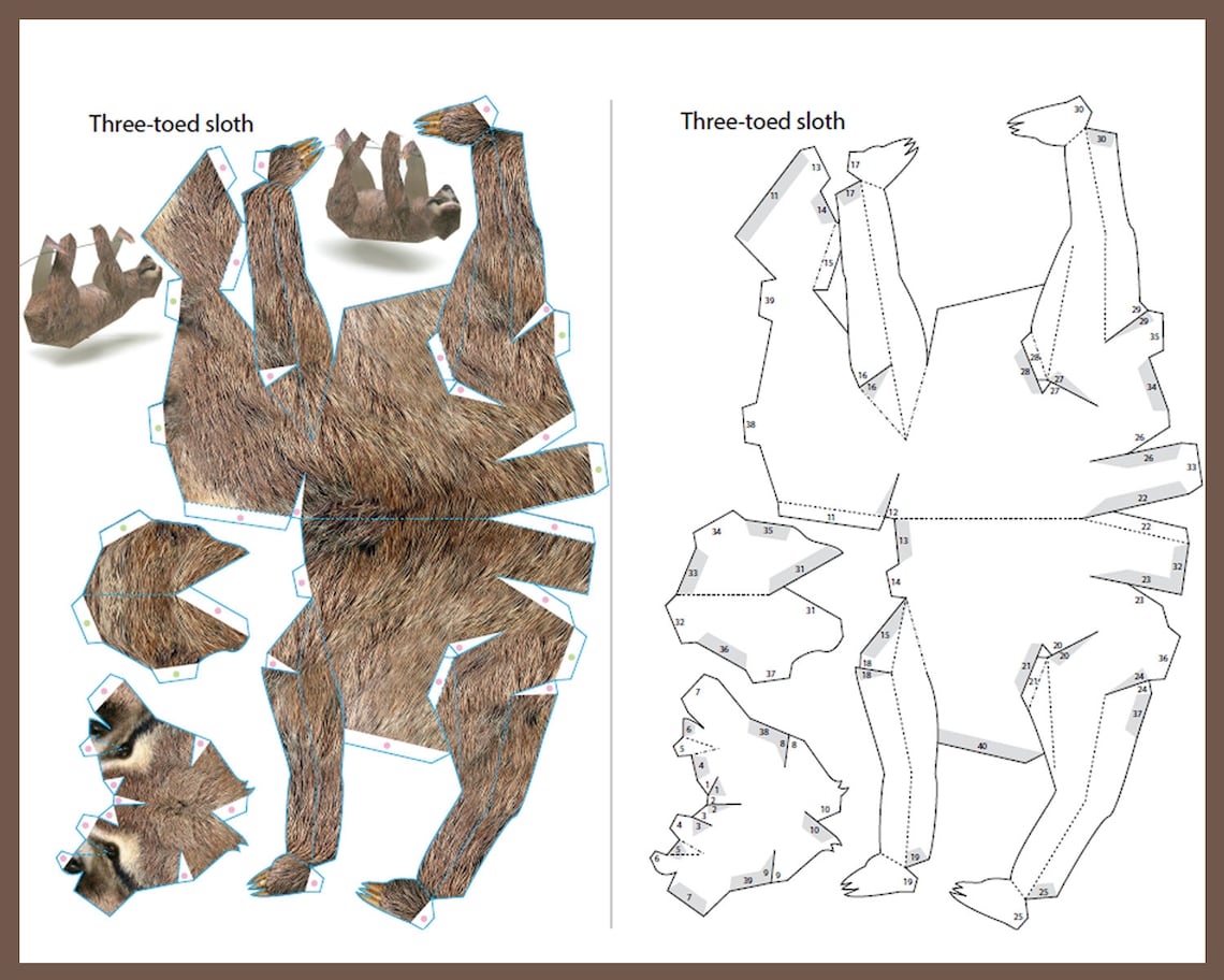 SLOTH 3D Papercraft / 3d Origami Sloth Art / Sloth Paper Model DIY PDF ...