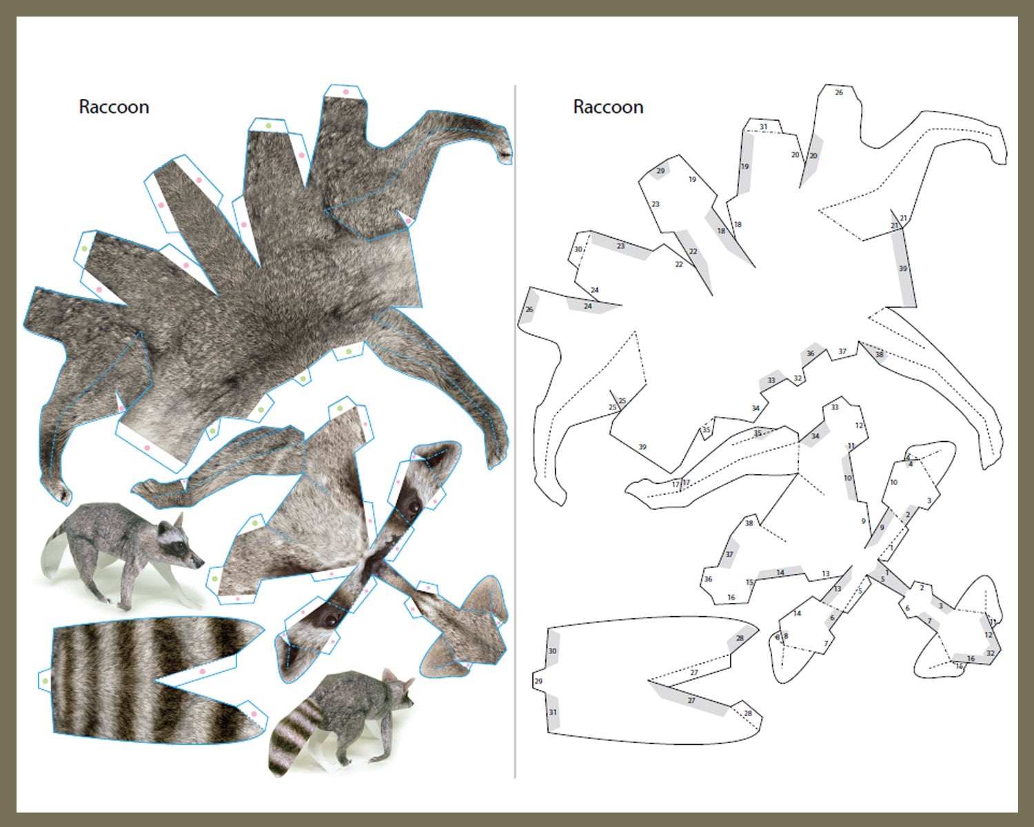 RACCOON 3D Papercraft / 3d Origami Raccoon / Papercraft Animals ...