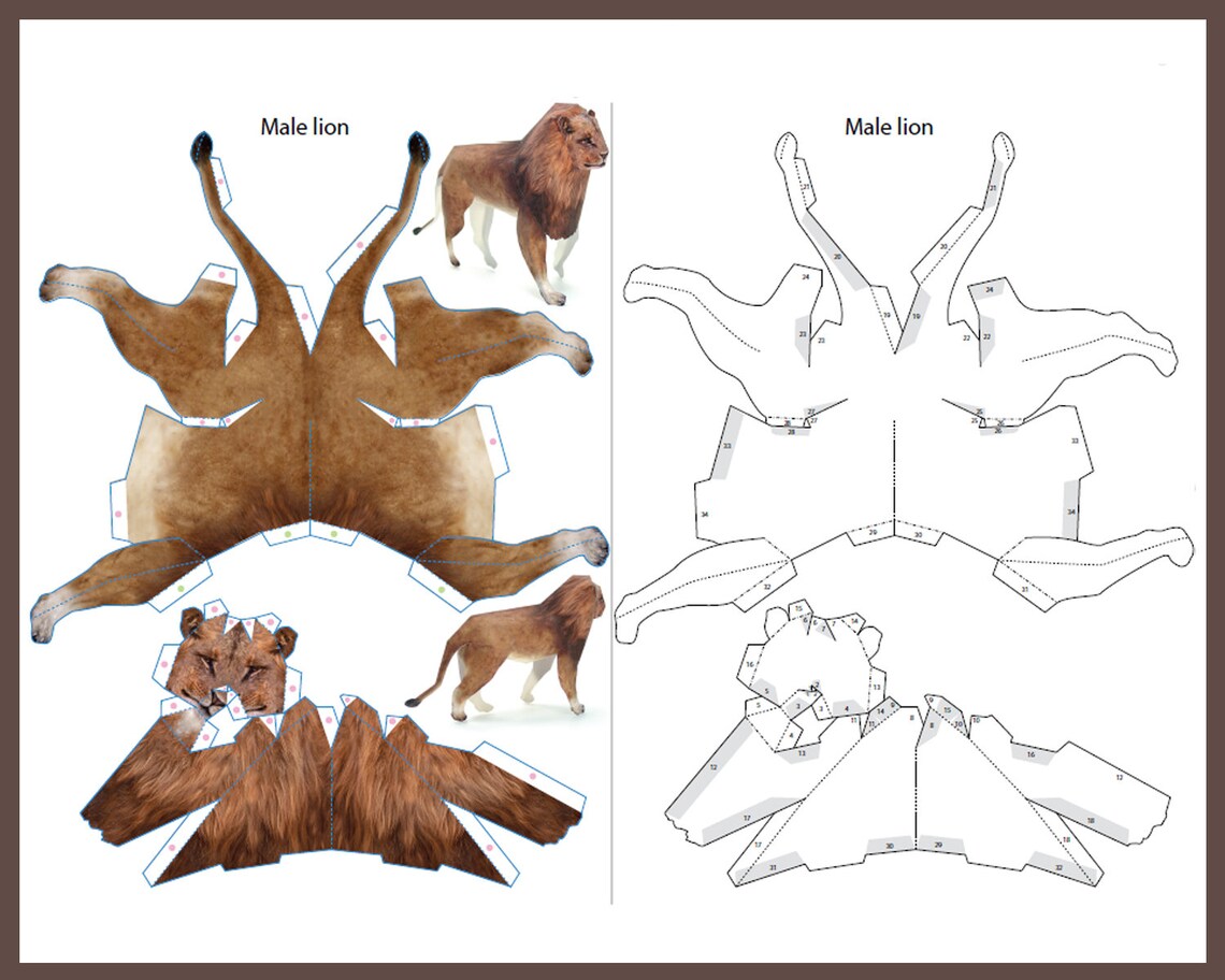 MALE LION 3D Papercraft / origami 3d / escultura de león / estatua de ...