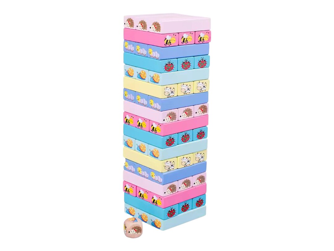 Jenga Tower Multicolored Animal Building Game Educational Wooden Toy ...