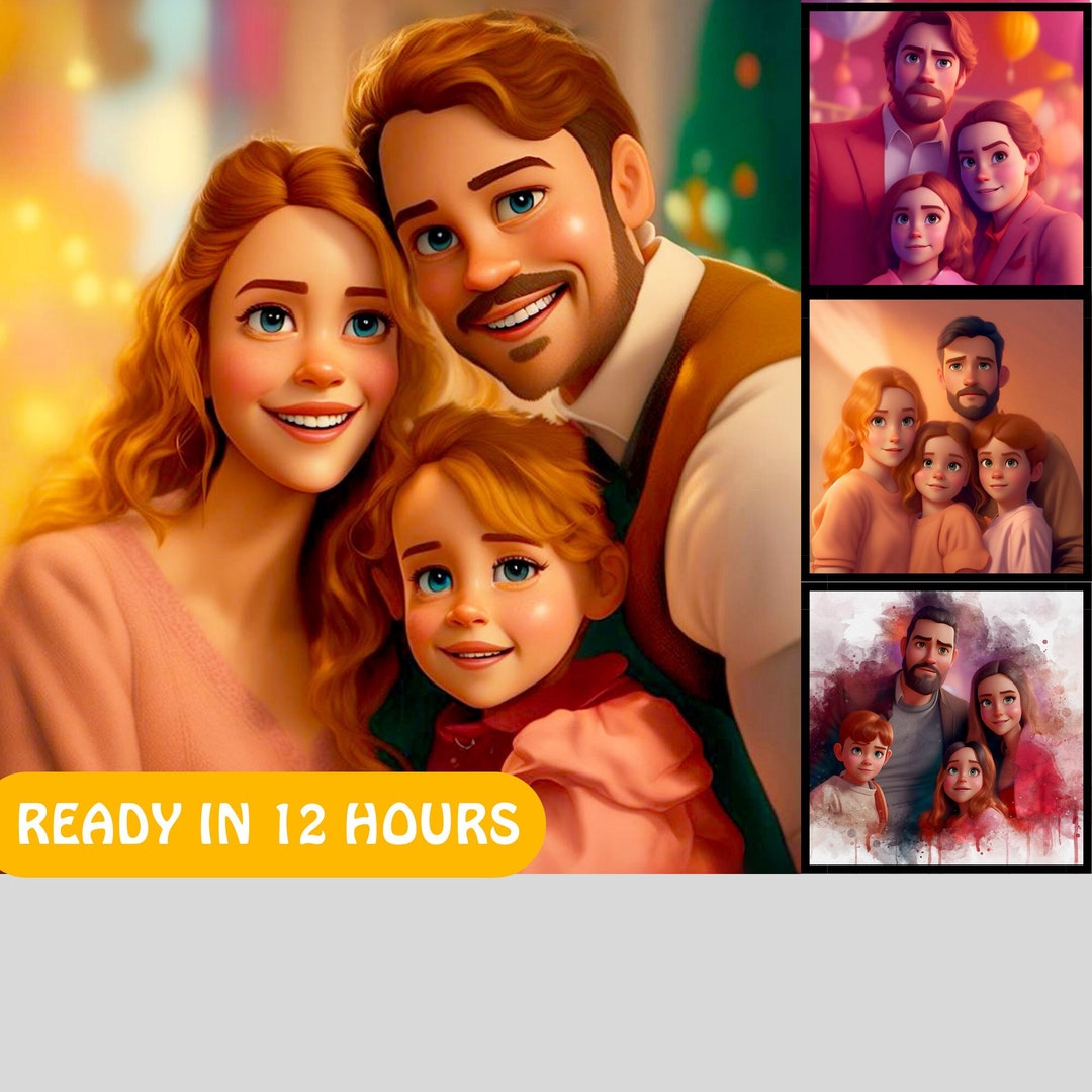 Custom Pixar Style Family Portrait: Photo to Cartoon Art - Etsy