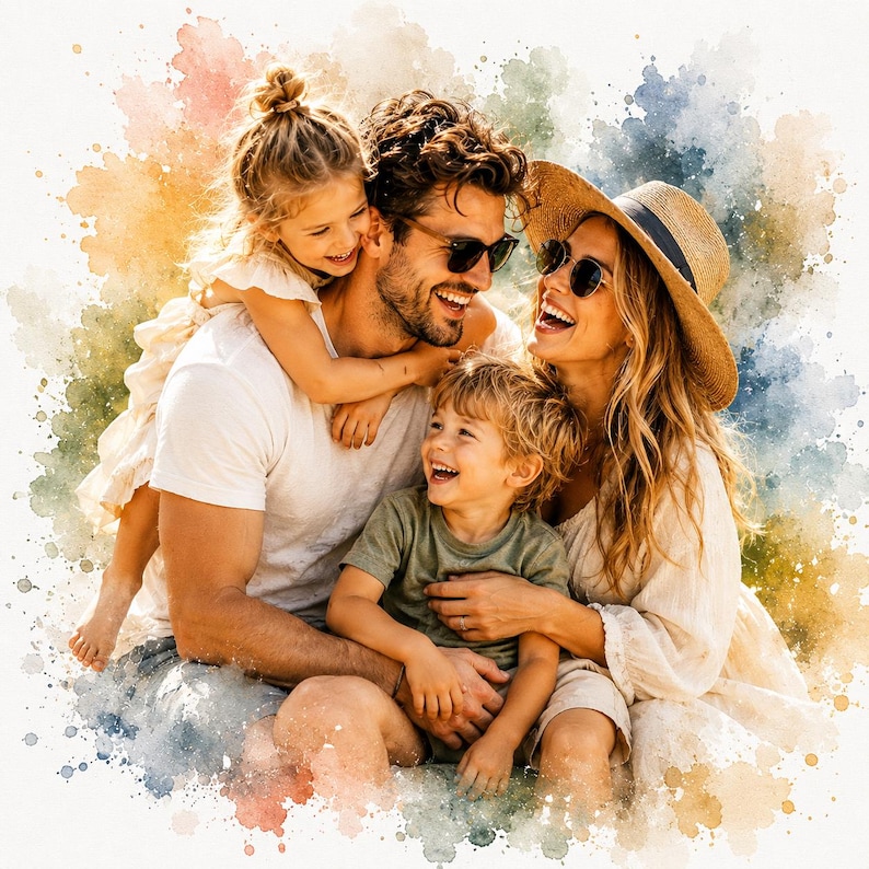 Modern Family Portrait From Photo, Personalised Watercolour Family ...