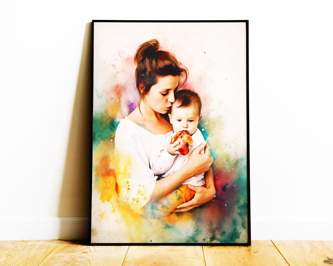 Custom Mum and Baby Portrait Personalized Artwork From Your Photo ...