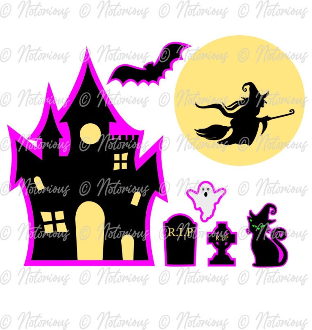 Halloween, Haunted House Svg, Haunted Castle Svg, Ghost Svg, Bat Svg ...