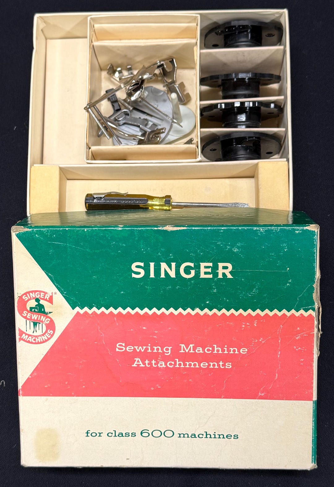 Vintage Original Singer Sewing Machine Attachment Box, Attachments and ...