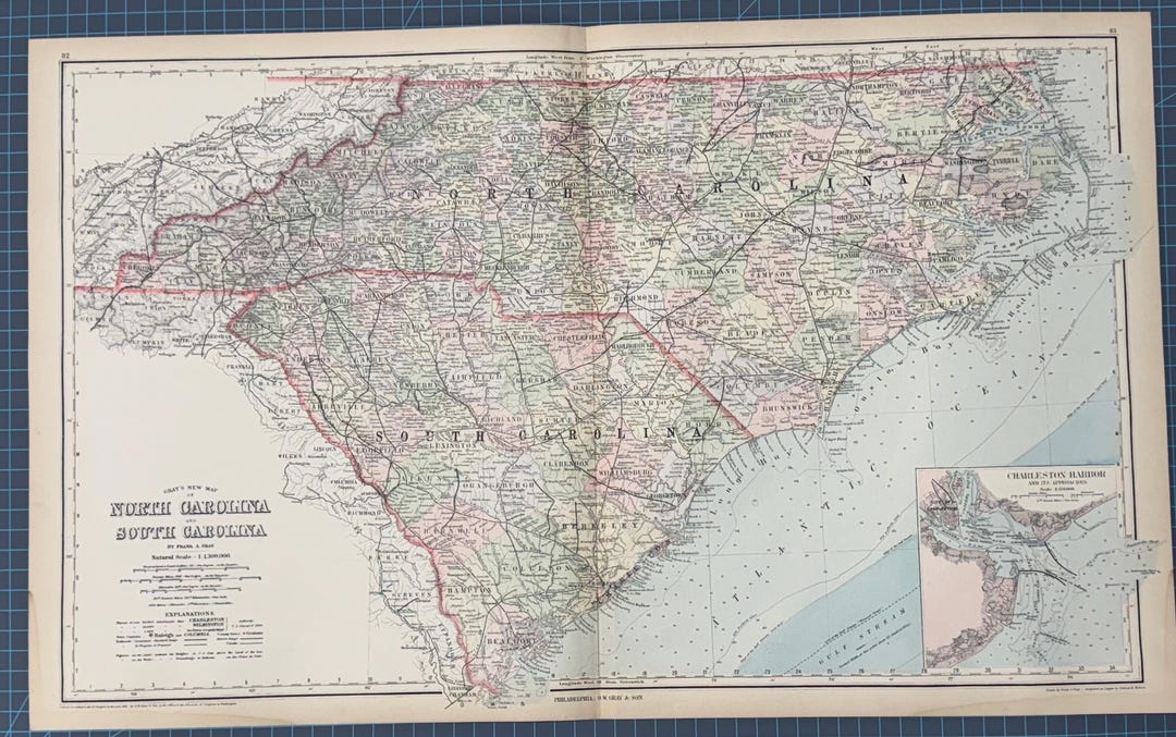 1889 Victorian Atlas Map North Carolina and South Carolina - Etsy