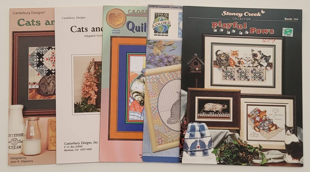 Lot of 5 Vintage Cross Stitch Chart Patterns Books Cats and Quilts - Etsy
