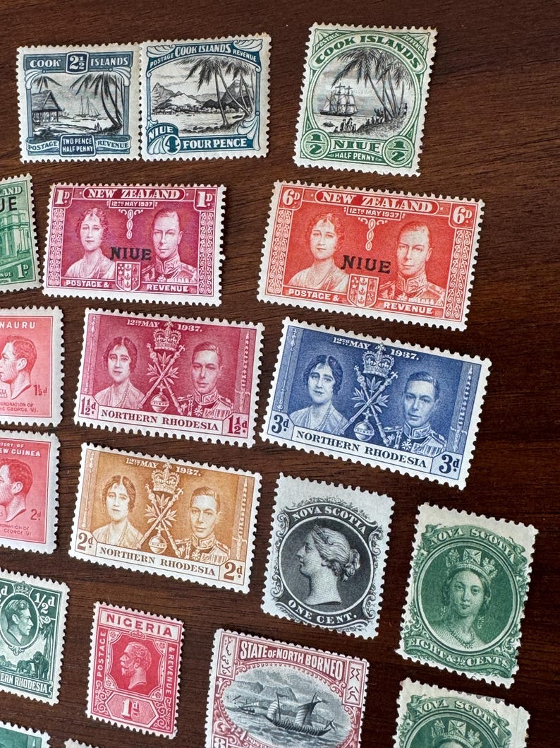Vintage 1940-60’s Stamp Lot (95 Total Stamps) South Africa, New Zealand ...