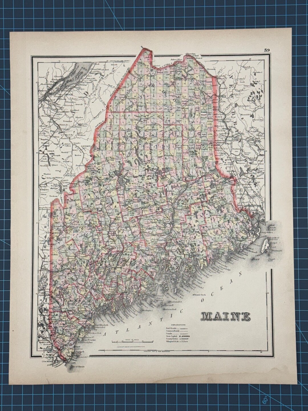 1889 Victorian Atlas Map of Maine - Etsy