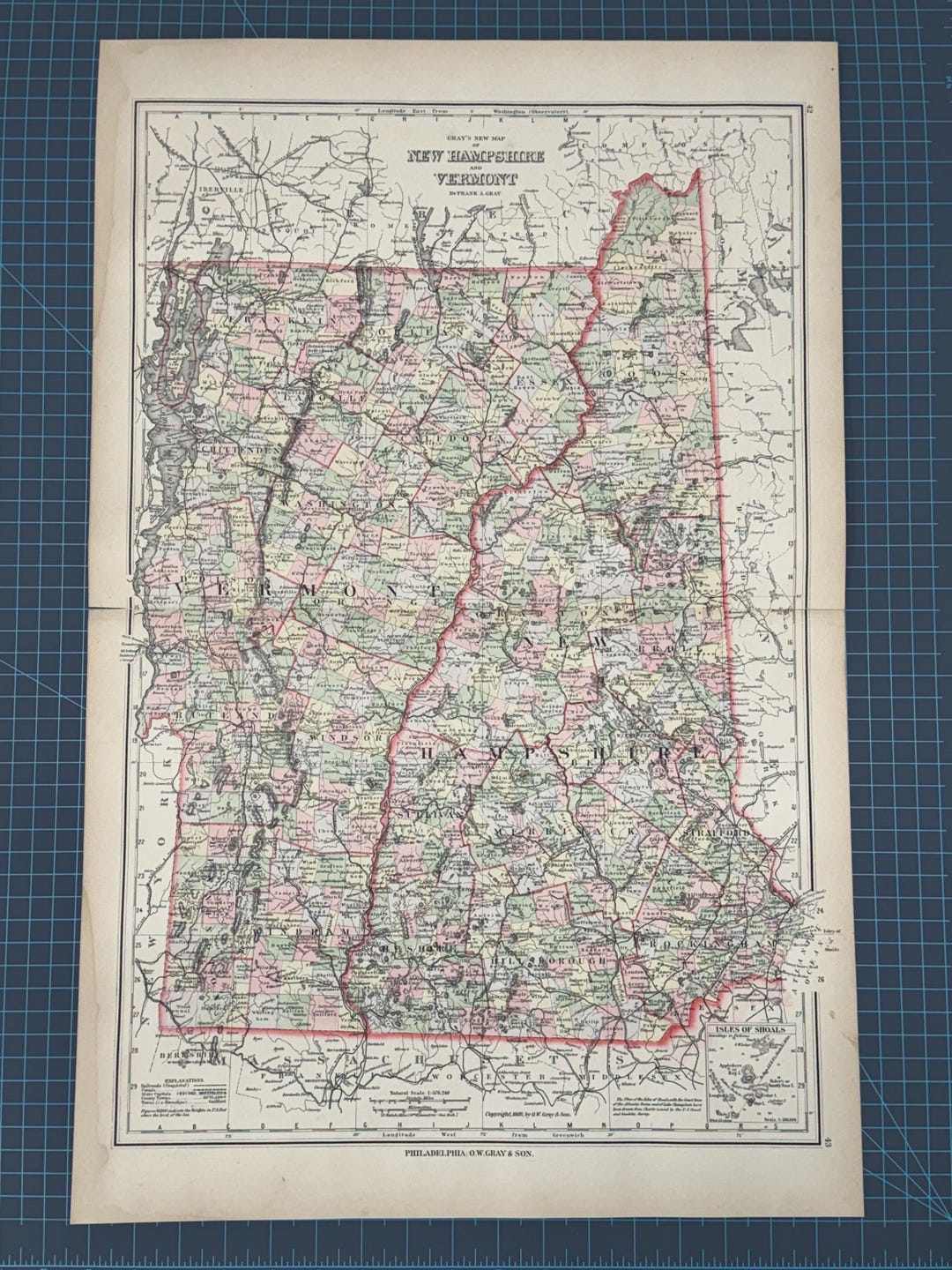 1889 Victorian Atlas Map of New Hampshire and Vermont - Etsy