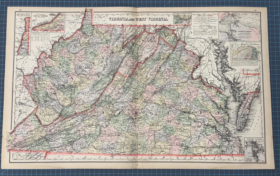 1889 Victorian Atlas Map Virginia and West Virginia - Etsy