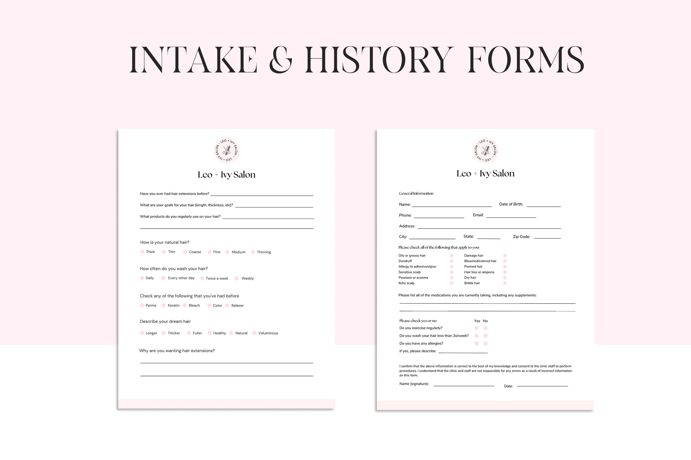 Hair Extension Form Hair Extension Consent Form Hair - Etsy