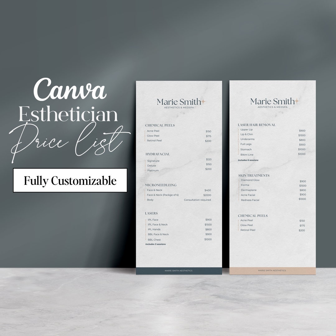 Elegant Esthetician Price List Template: Customizable Spa Flyer (canva ...