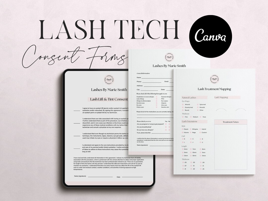 Lash Consent Form, Lash Tech Forms, Client Intake Form, Lash Waiver ...