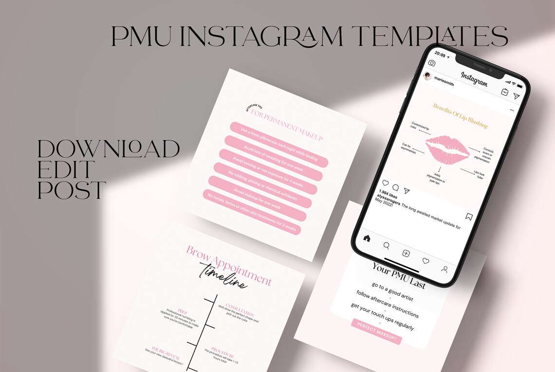 Permanent Makeup Instagram Template PMU Instagram Post - Etsy