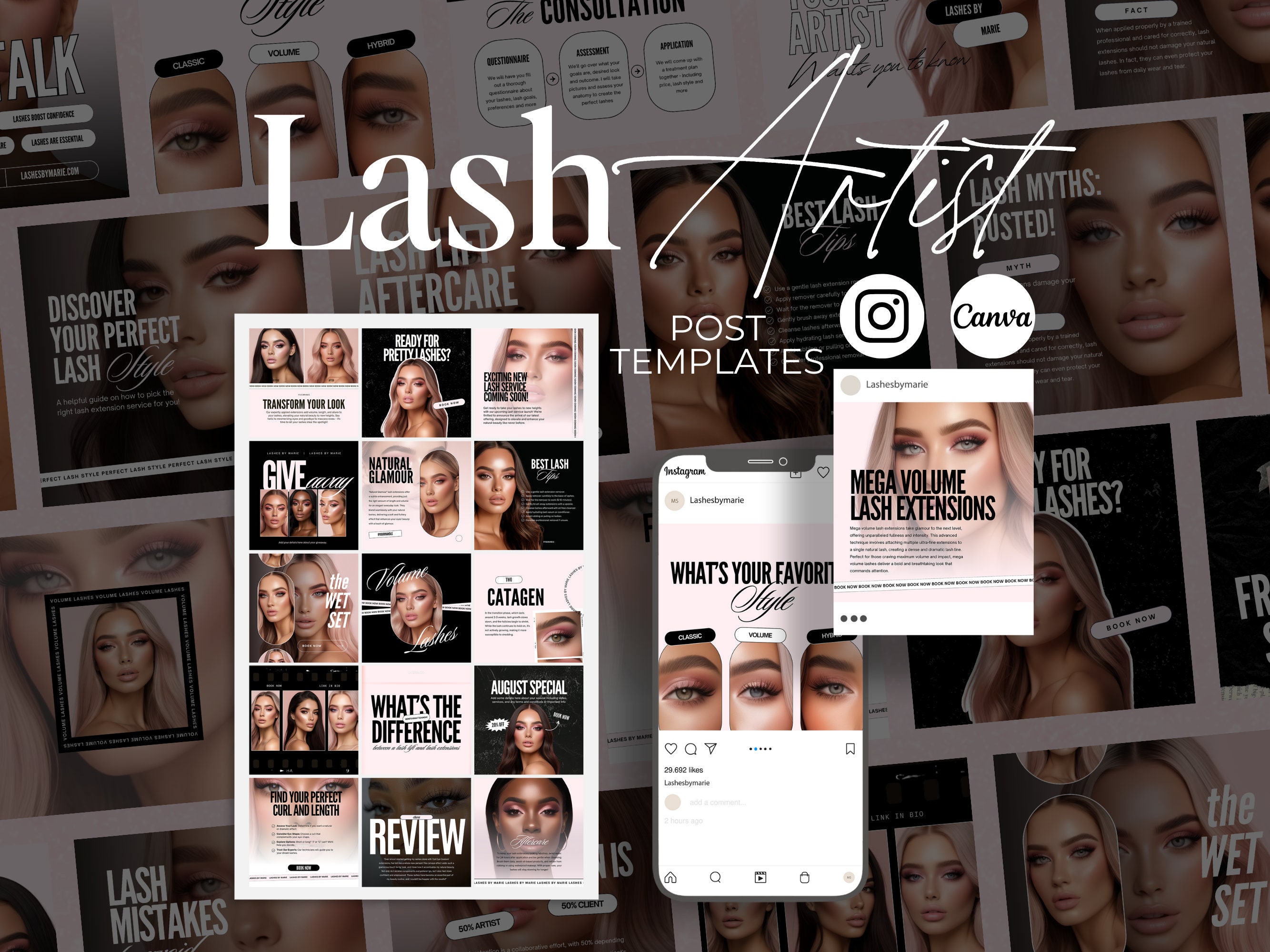 Lash Artist Instagram Templates, Lash Tech Instagram Post Lash ...
