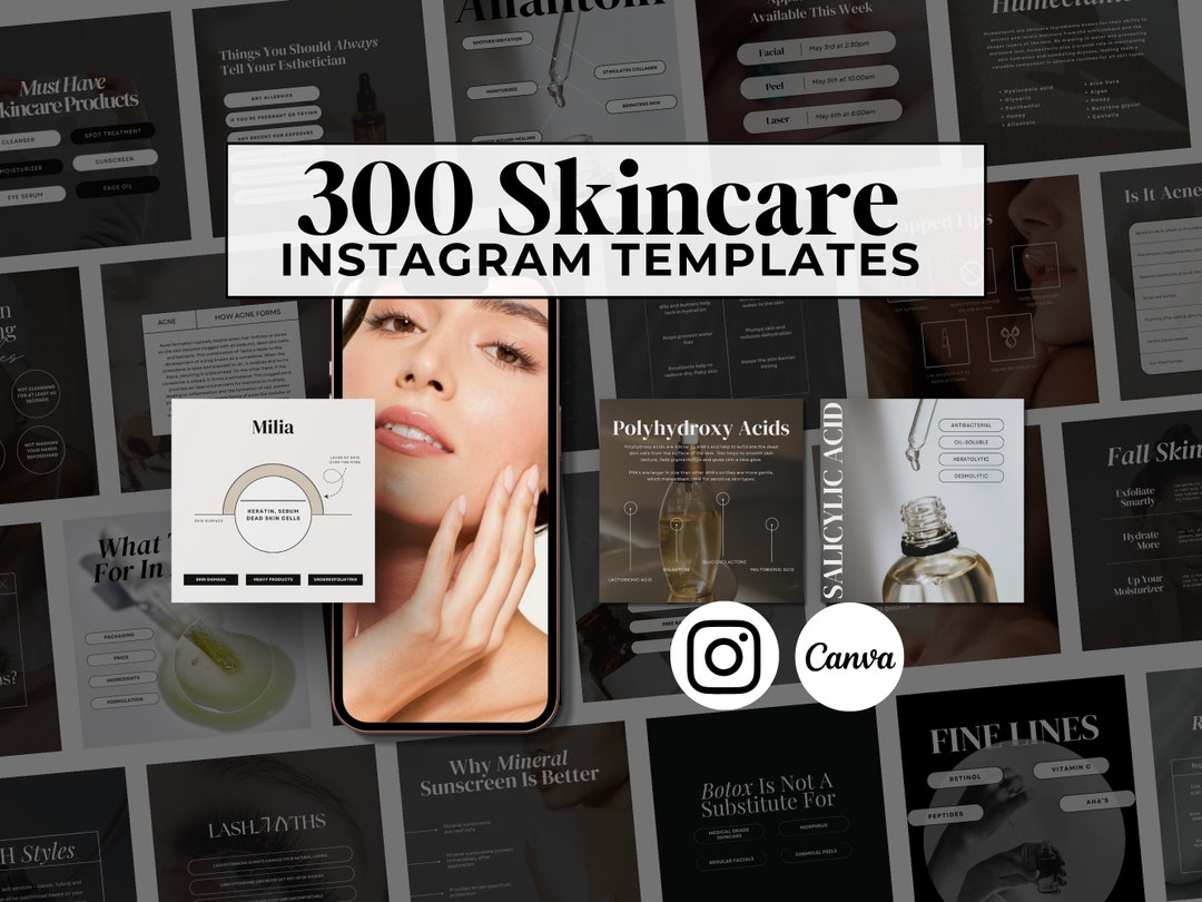 300 Skincare Instagram Templates, Esthetician Instagram Templates ...