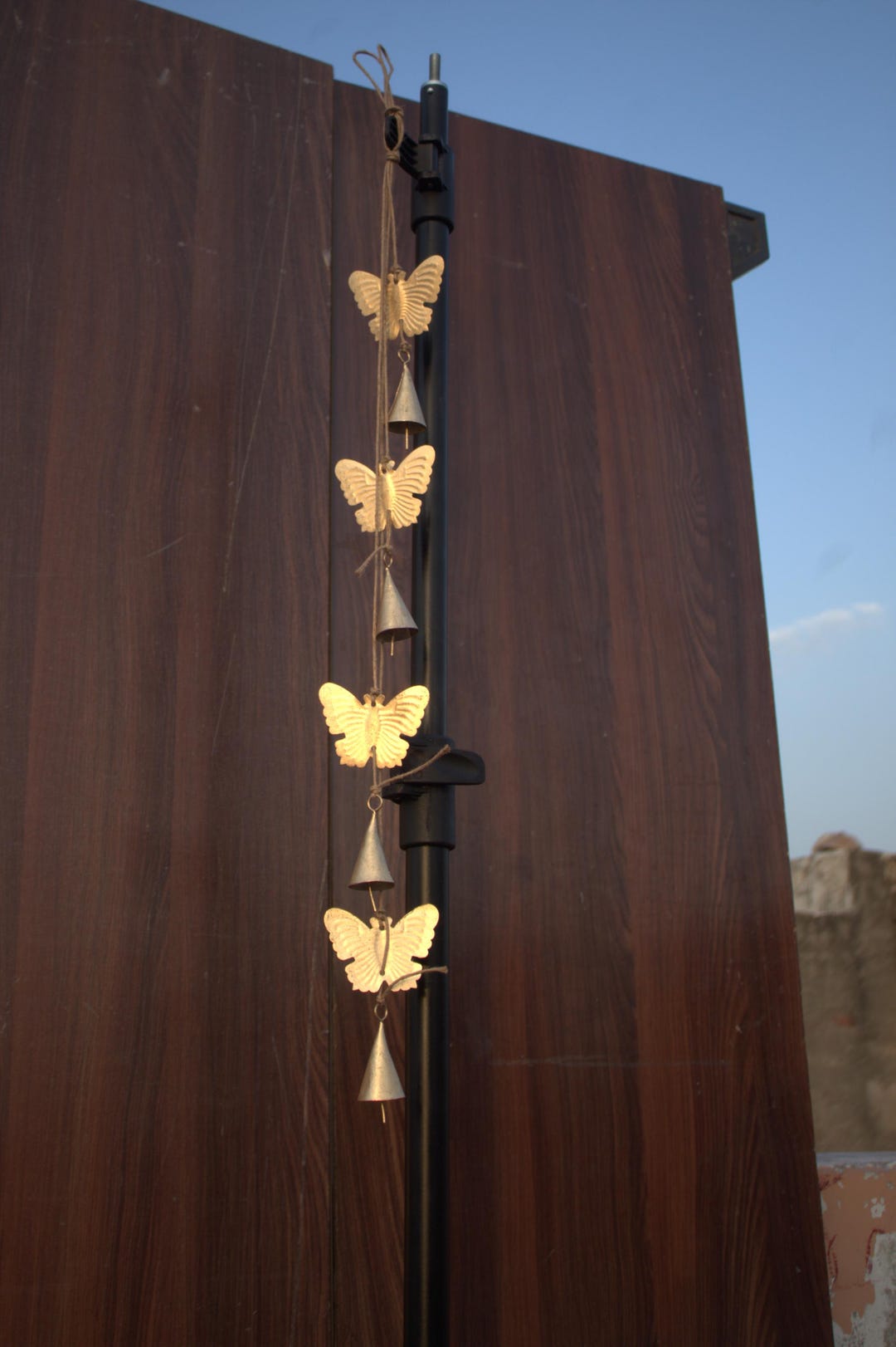 Handcrafted Cowbell Wind Chime With Butterfly Charms - Antique Gold ...