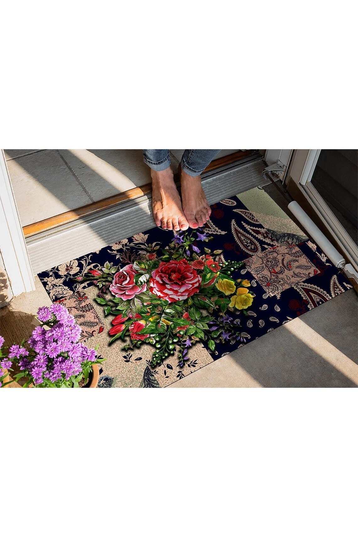 Colorful Flowers Doormat Floral Welcome Doormat Rose Flowers | Etsy UK