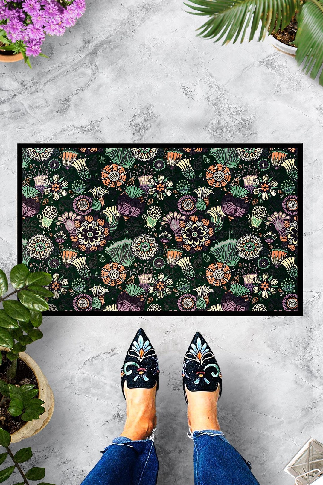 Flower Garden Doormat, Flower Welcome Doormat, Colorful Flowers Rug ...