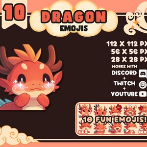 Cute Red Dragon Emojis / Set of 10 Dragon Character Emotes Great for ...