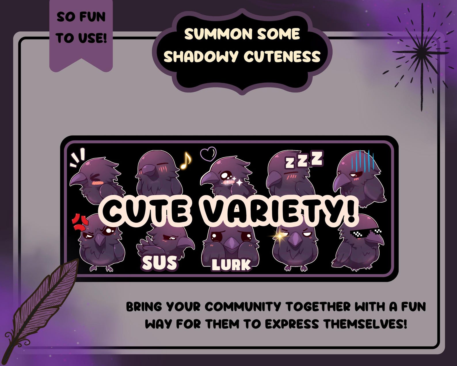 Cute Raven Emotes: Gothic Twitch & Discord Emoji Pack (10 Pngs) - Etsy