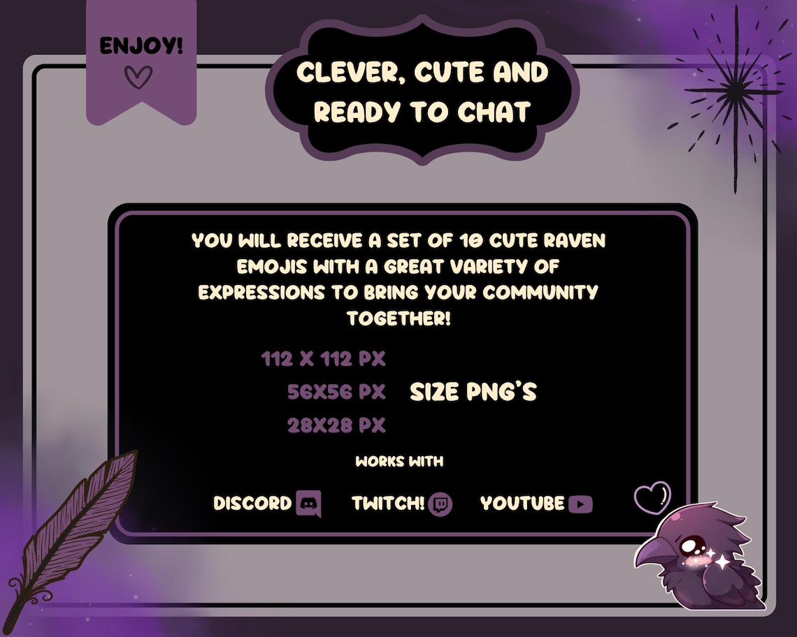 Cute Raven Emotes: Gothic Twitch & Discord Emoji Pack (10 Pngs) - Etsy