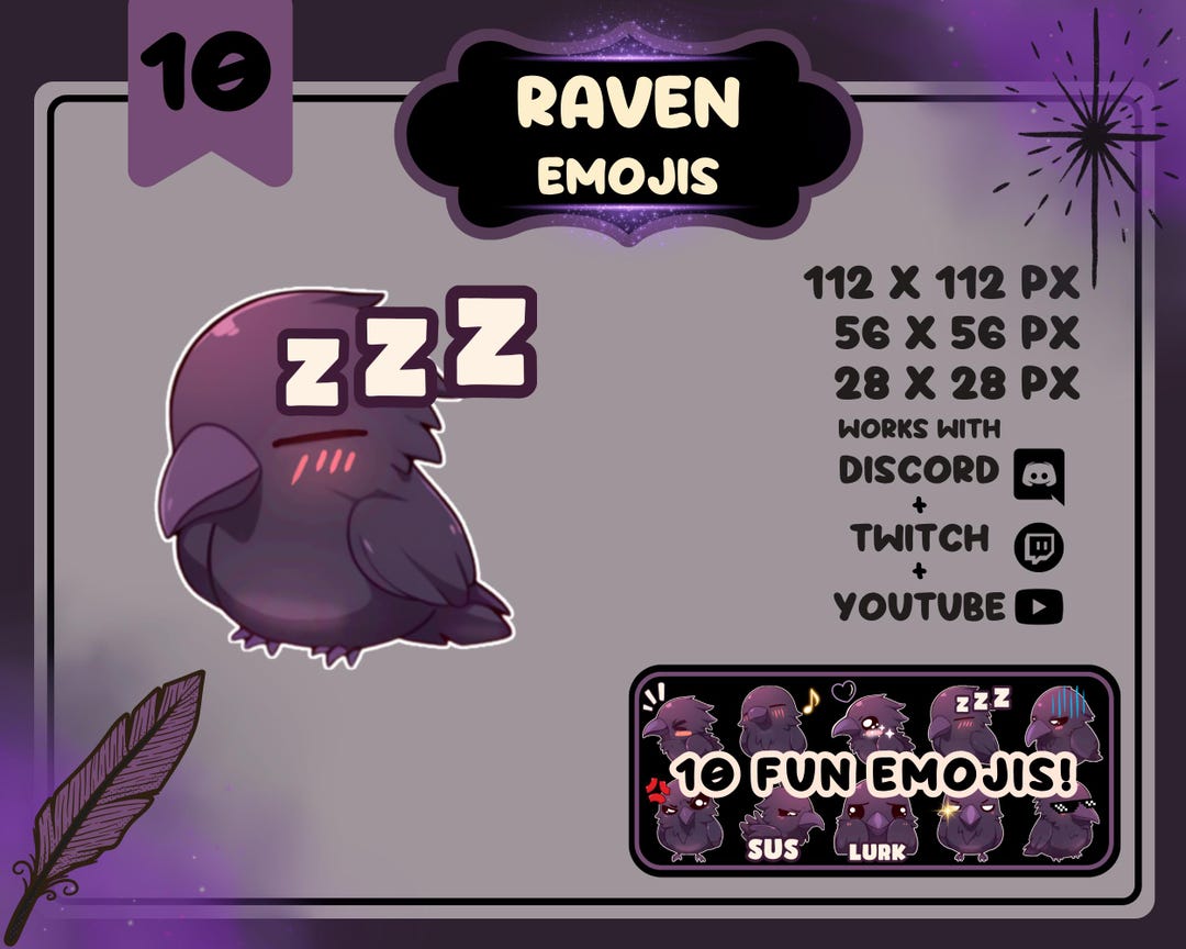 Clever Raven Emotes / Cute Crow Emoji Pack for Twitch & Discord Chat ...