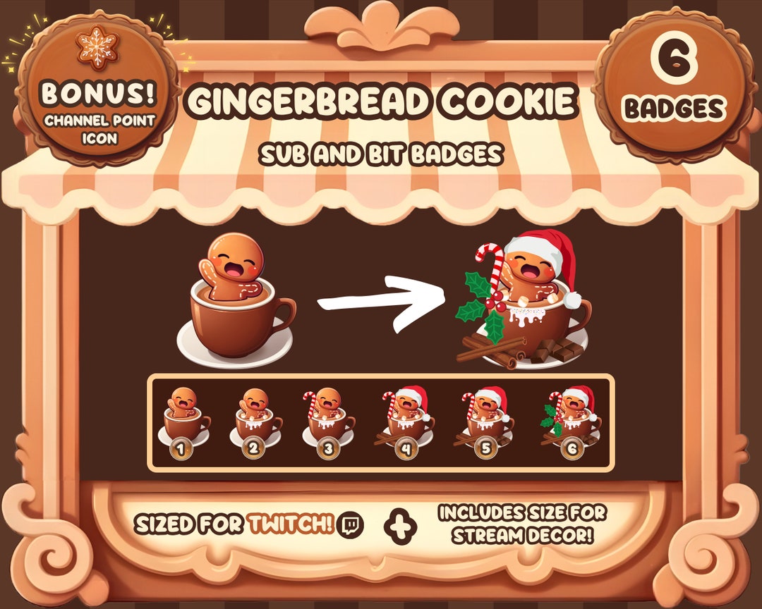 Gingerbread Cookie Sub and Bit Badges / Bonus Channel Point! / Sized ...