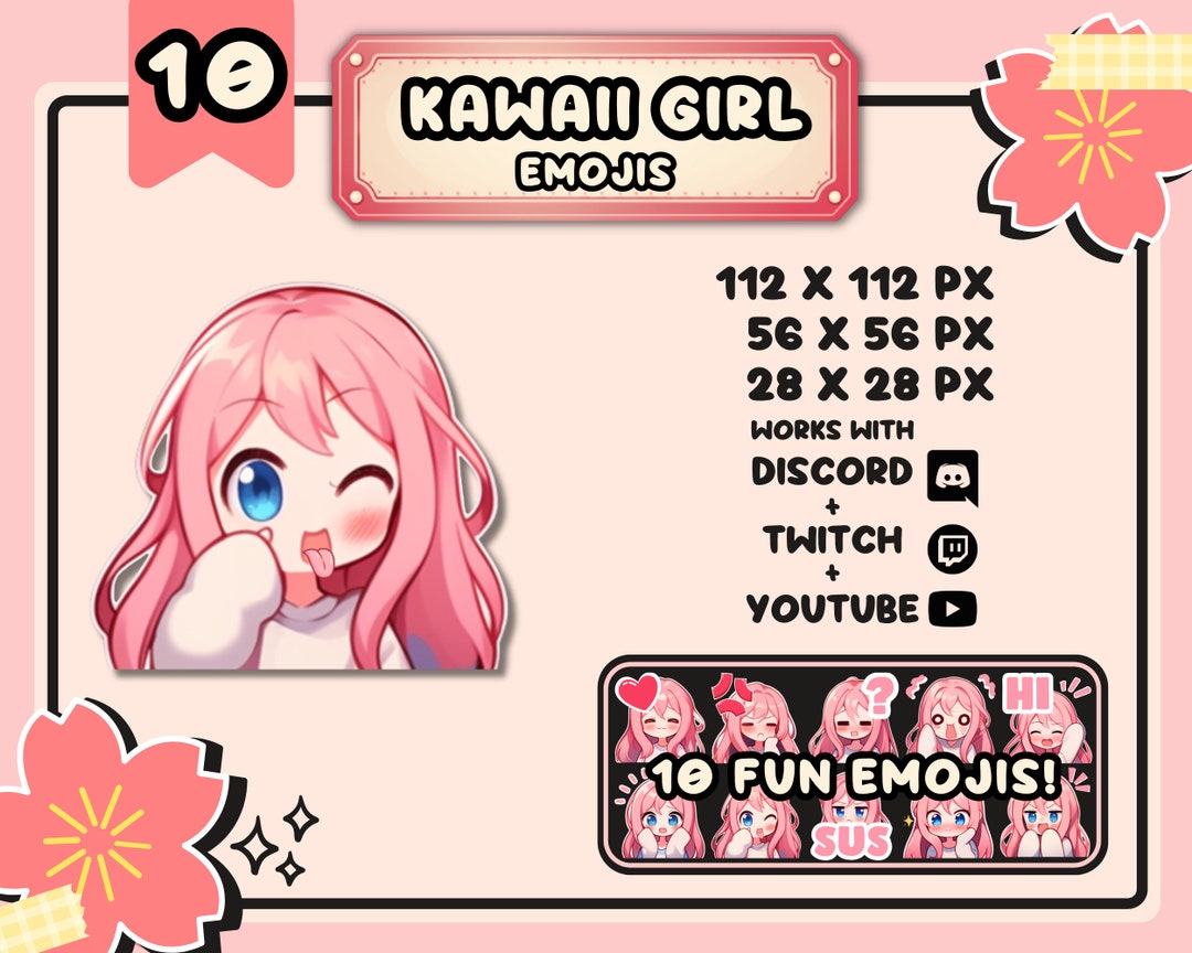 Kawaii Pink Haired Anime Girl Emotes / Great for Twitch, Discord and ...