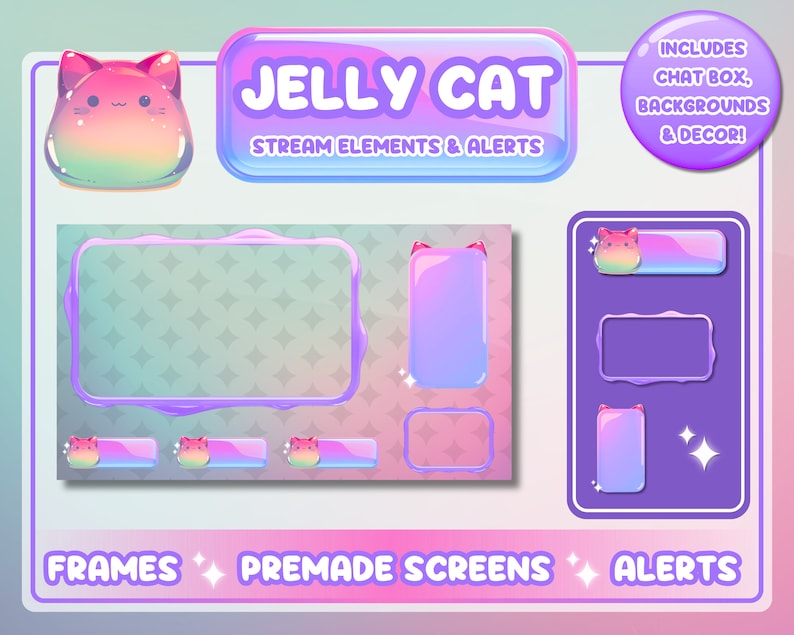 Jelly Cat Overlay Set / Cute Colorful Kitty Stream Kit / Rainbow ...
