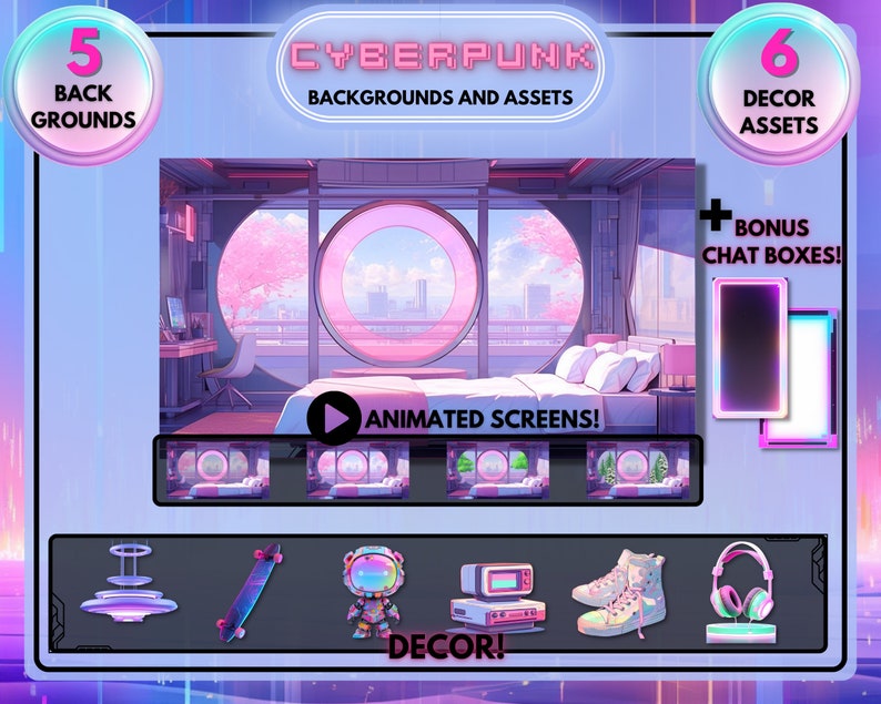 Cute Cyberpunk Pngtuber, Vtuber, Twitch Streamer Backgrounds and ...
