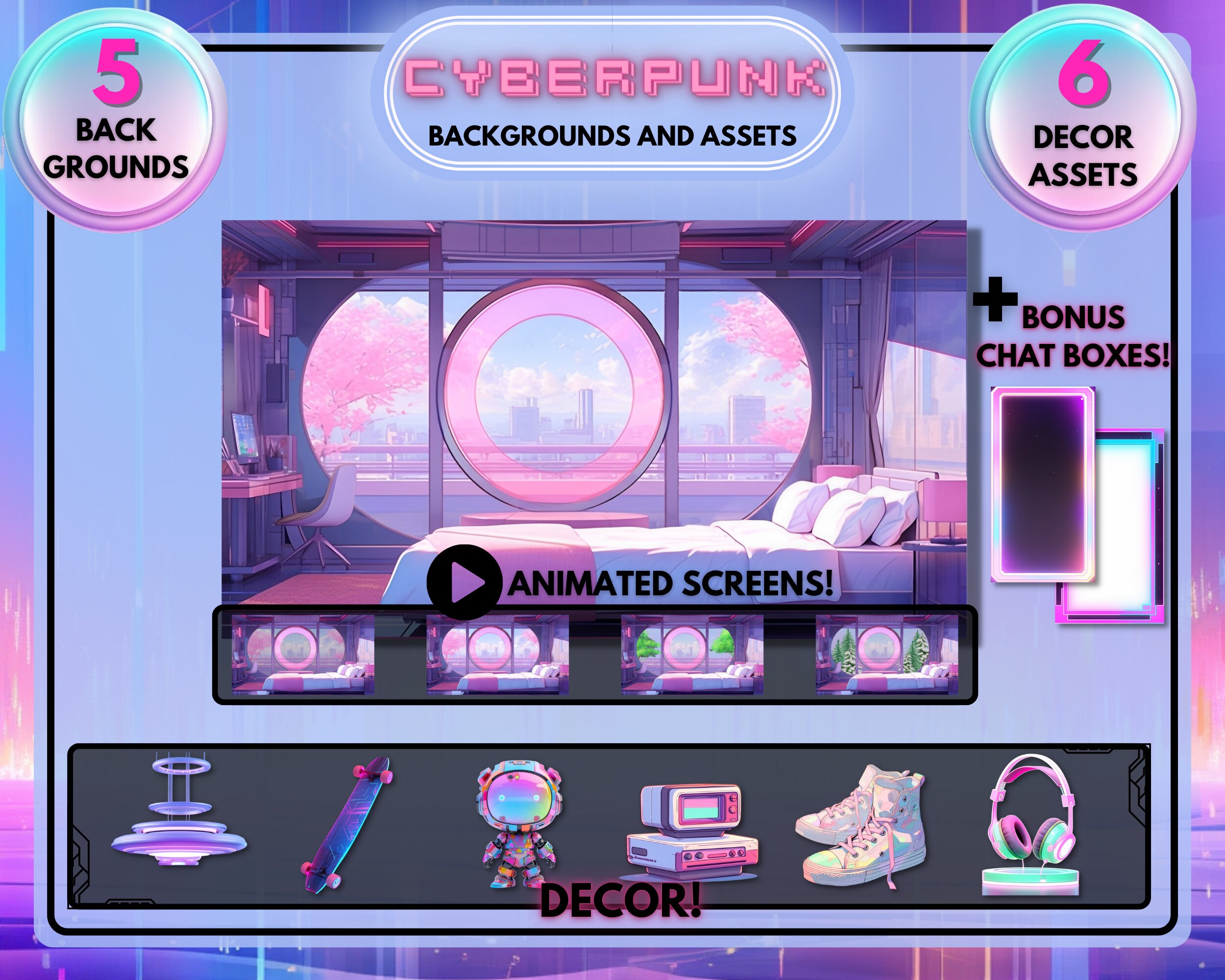 Cute Cyberpunk Pngtuber Vtuber Twitch Streamer Backgrounds - Etsy UK