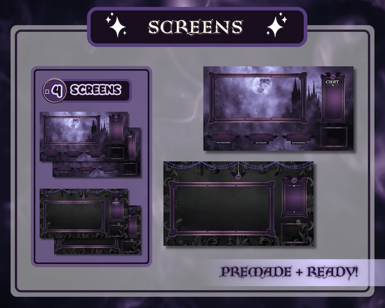Gothic Twitch Stream Elements & Alerts / Cute Spooky Black Bat Purple ...