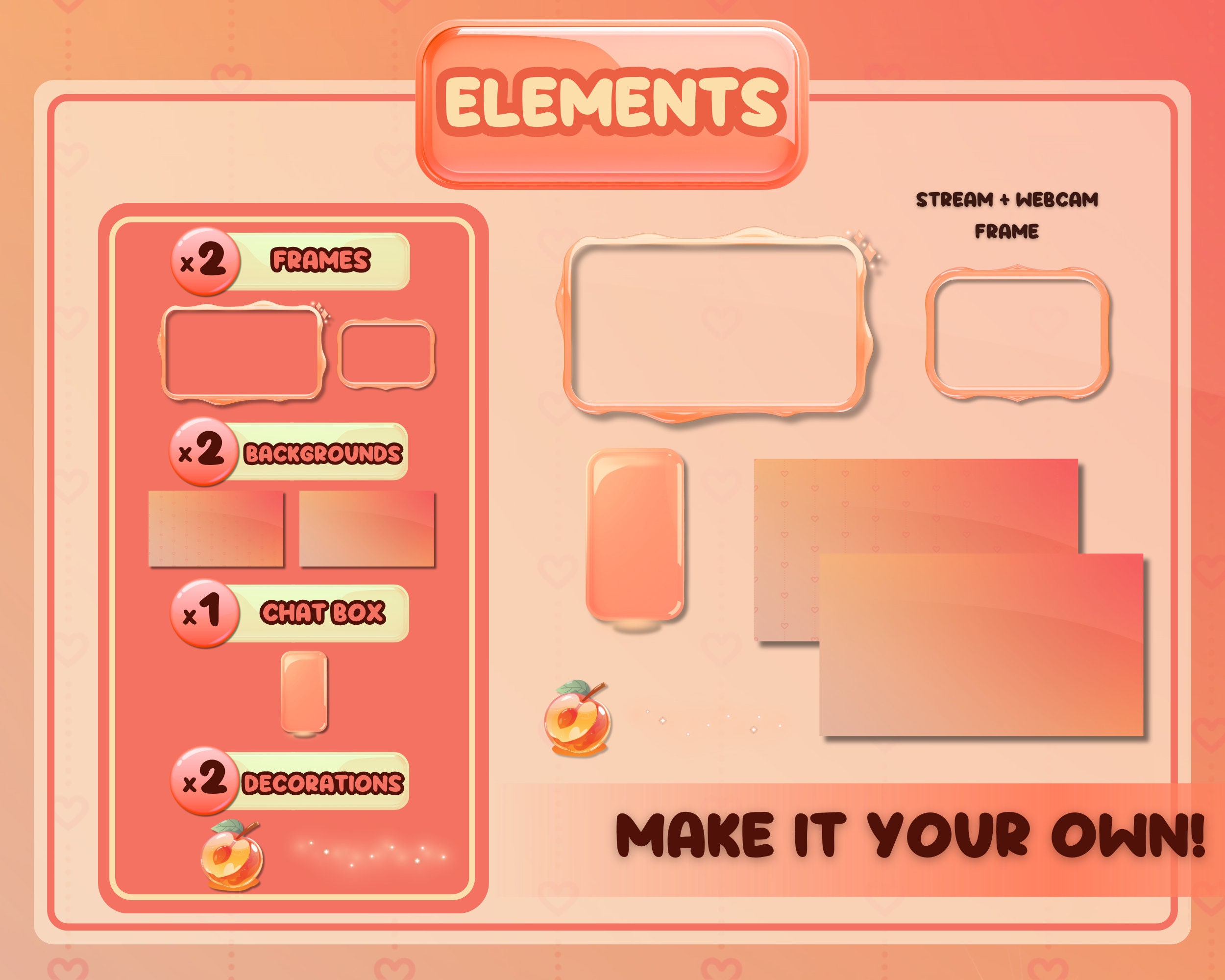 Peach Overlay Set for Twitch/ Cute Peachy Aesthetic Stream Elements ...